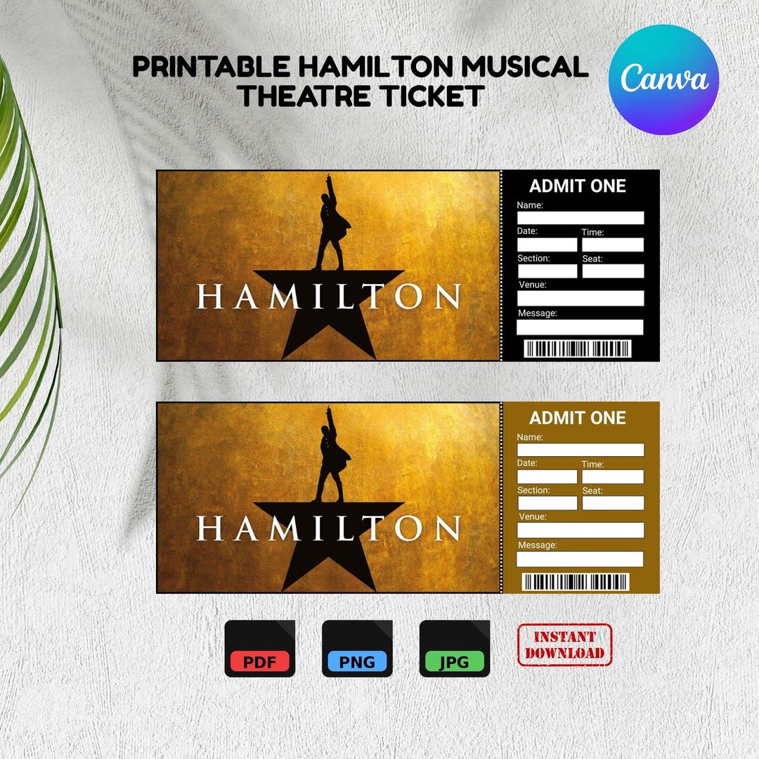Editable Hamilton Ticket Template, Broadway Souvenir (digital Download ...
