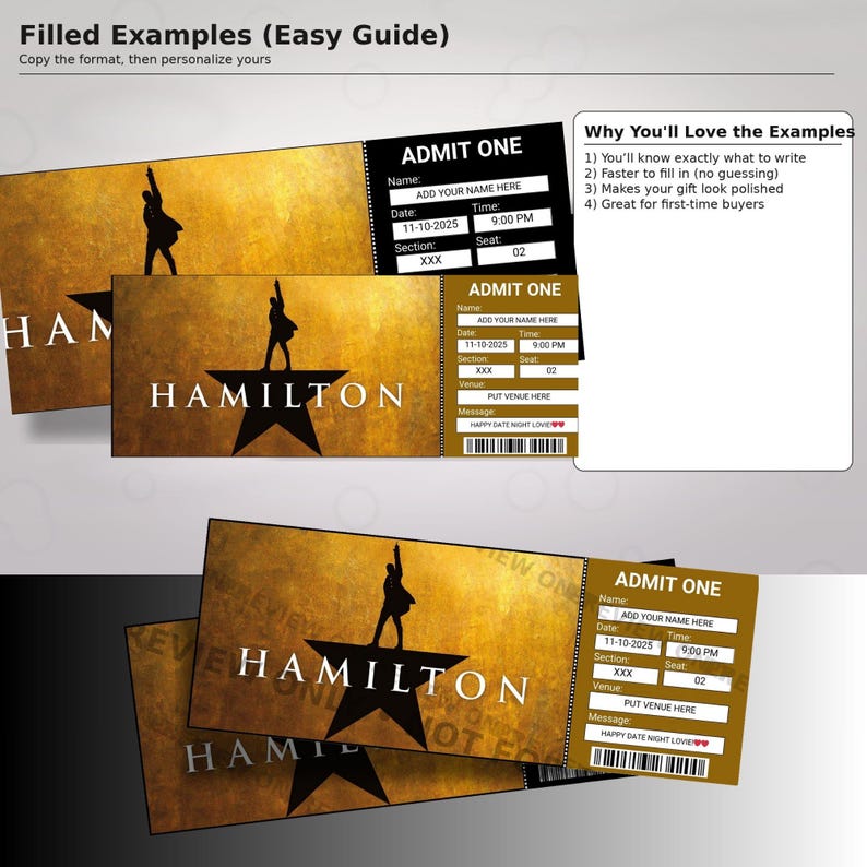 Editable Hamilton Ticket Template, Broadway Souvenir (digital Download ...