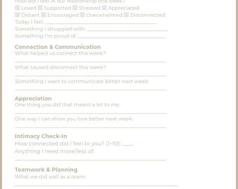 Couples Weekly Relationship Check In, Weekly Marriage Check In, Couples ...