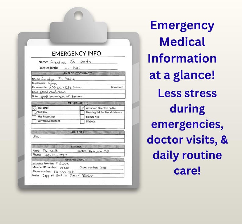 Caregiver Medical Info, Medication List, Contacts, Home Health Aide ...