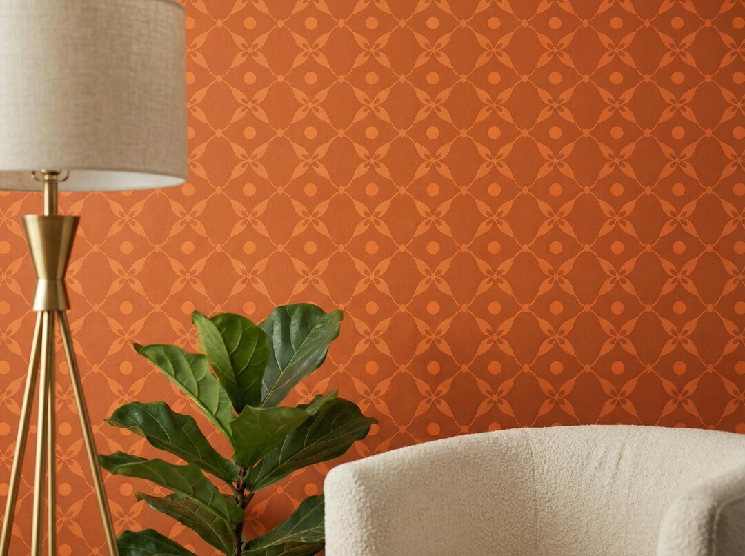 Terracotta Geometric Wallpaper | Retro Orange Lattice Peel and Stick ...