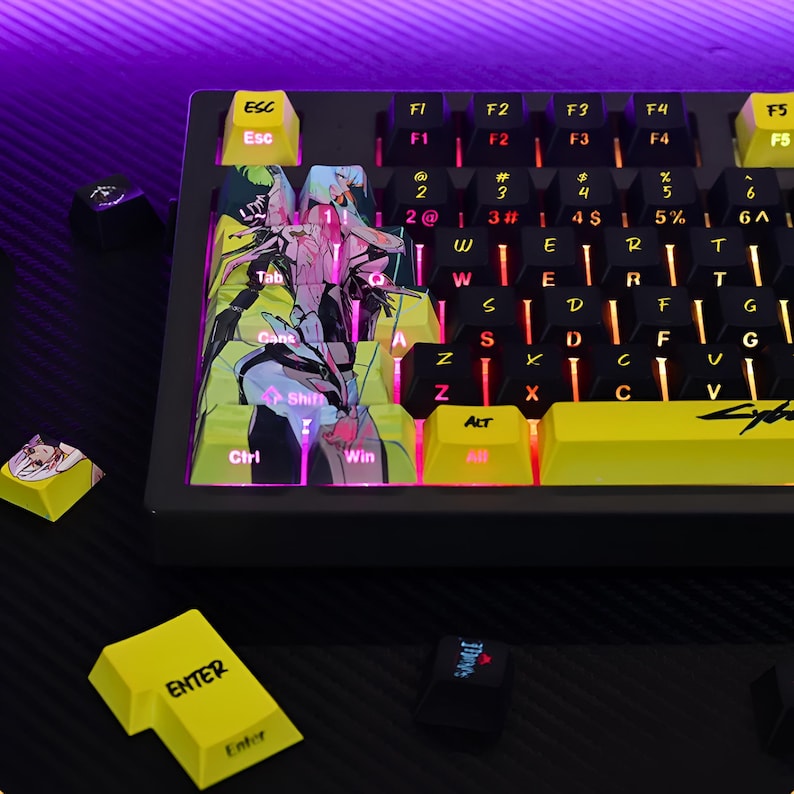 Cyberpunk Edgerunners Keycaps Set – Anime Custom Artisan PBT Keycaps ...