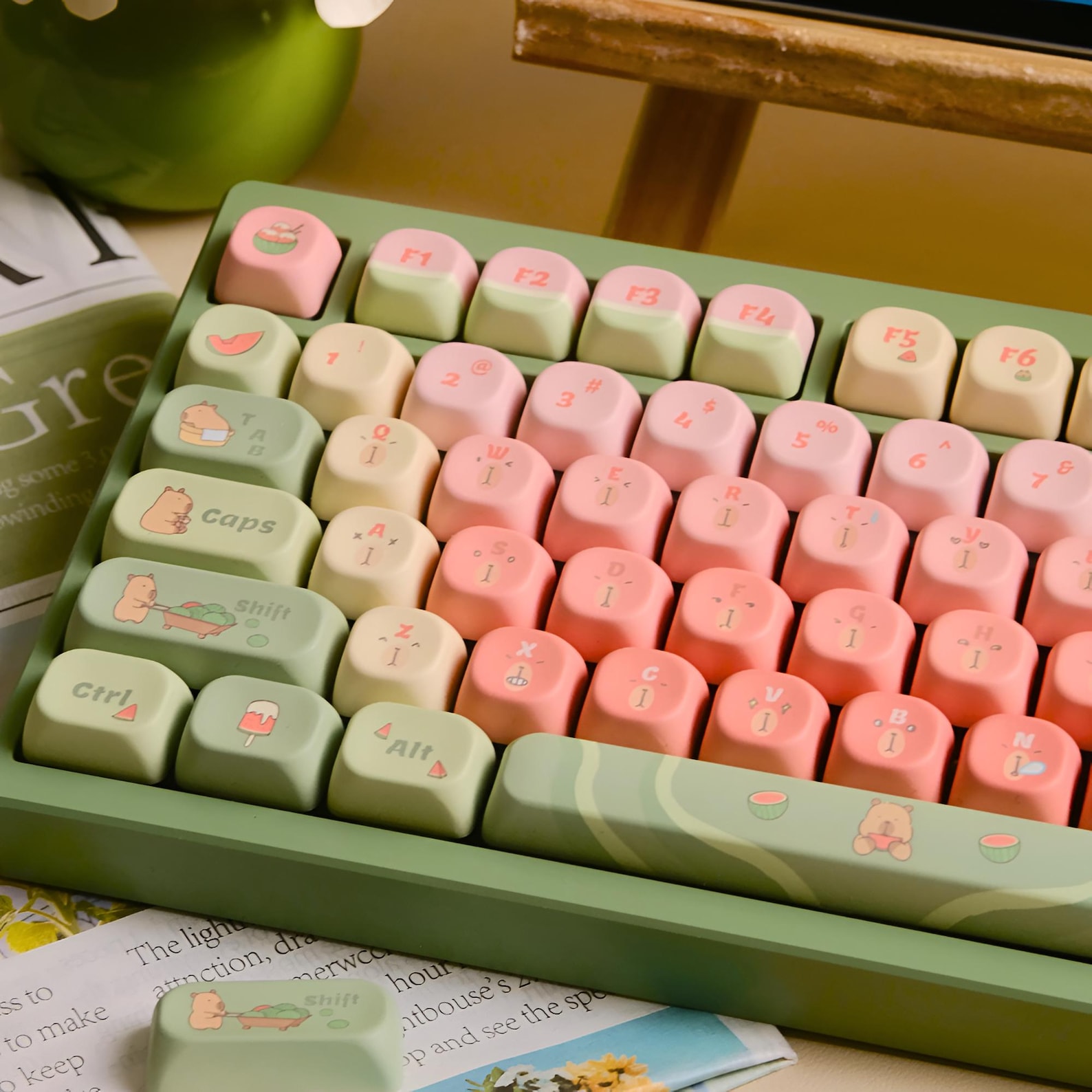 Cute Capybara Keycaps Set – Watermelon Kawaii Custom Artisan PBT ...