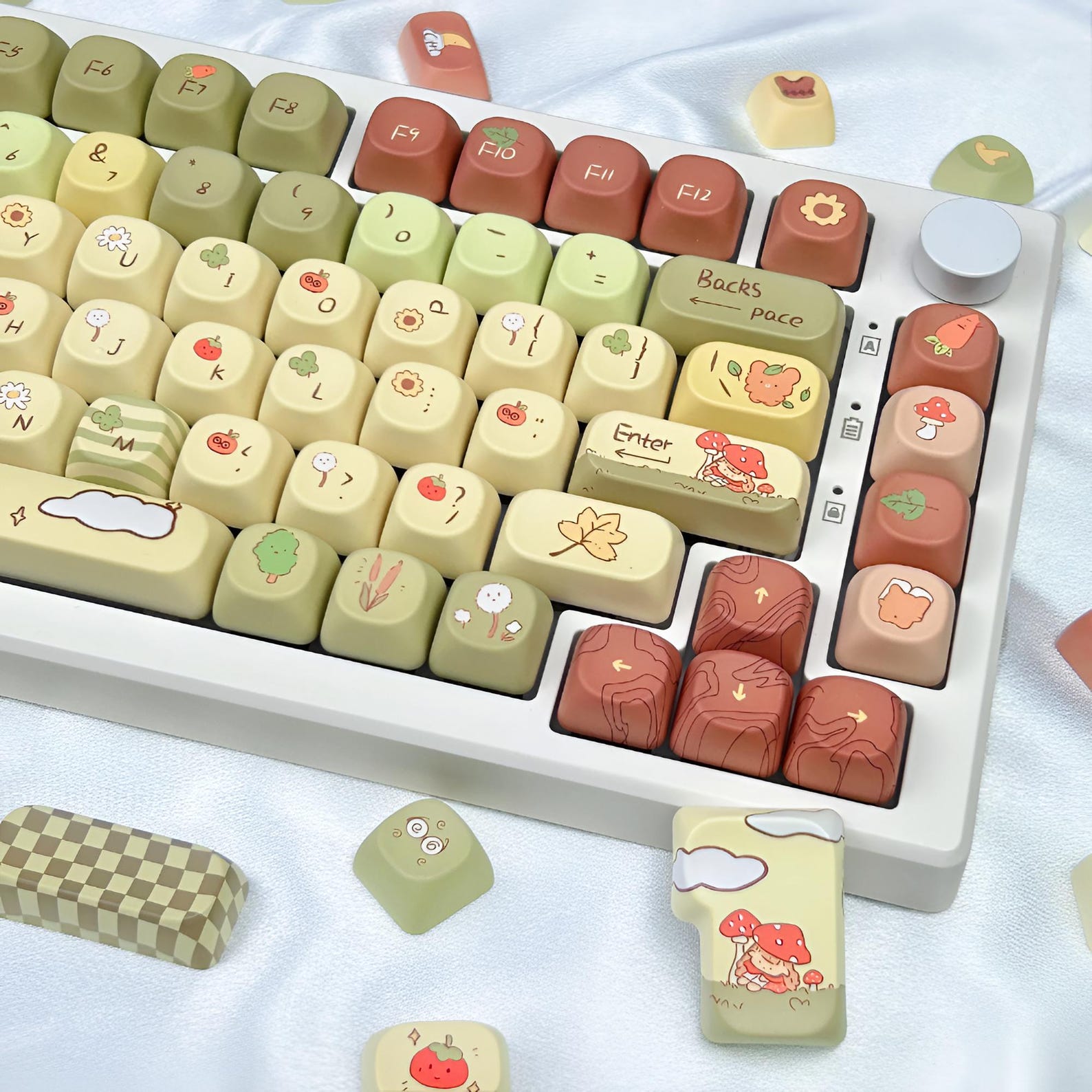 Cute Khaki Keycaps Set – Green Kawaii Custom Artisan PBT Keycaps for ...