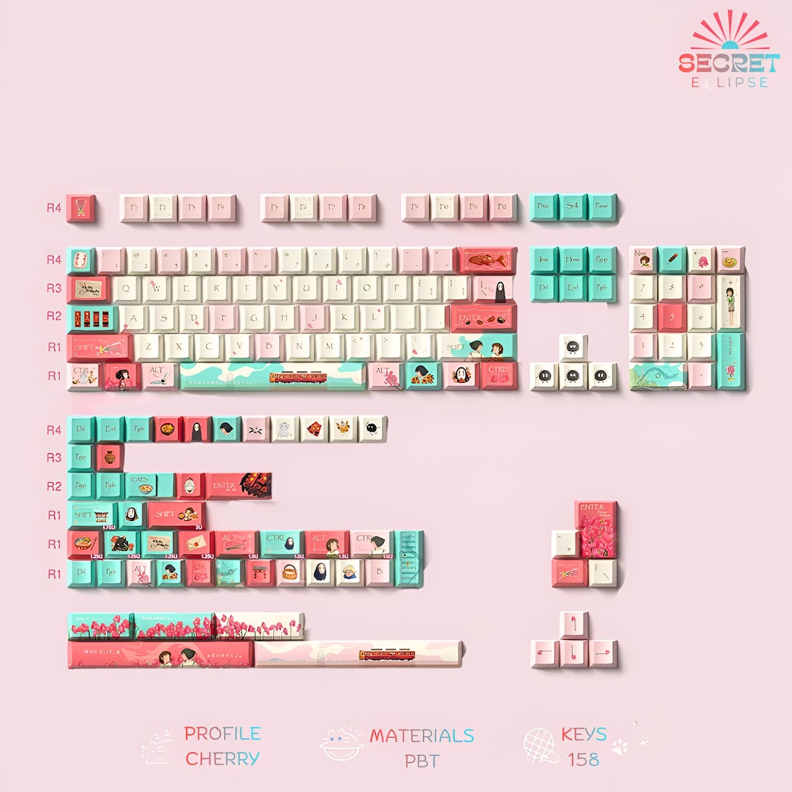 Ghibli Anime Keycaps Set 158 – Japanese Artisan PBT Custom Handmade for ...