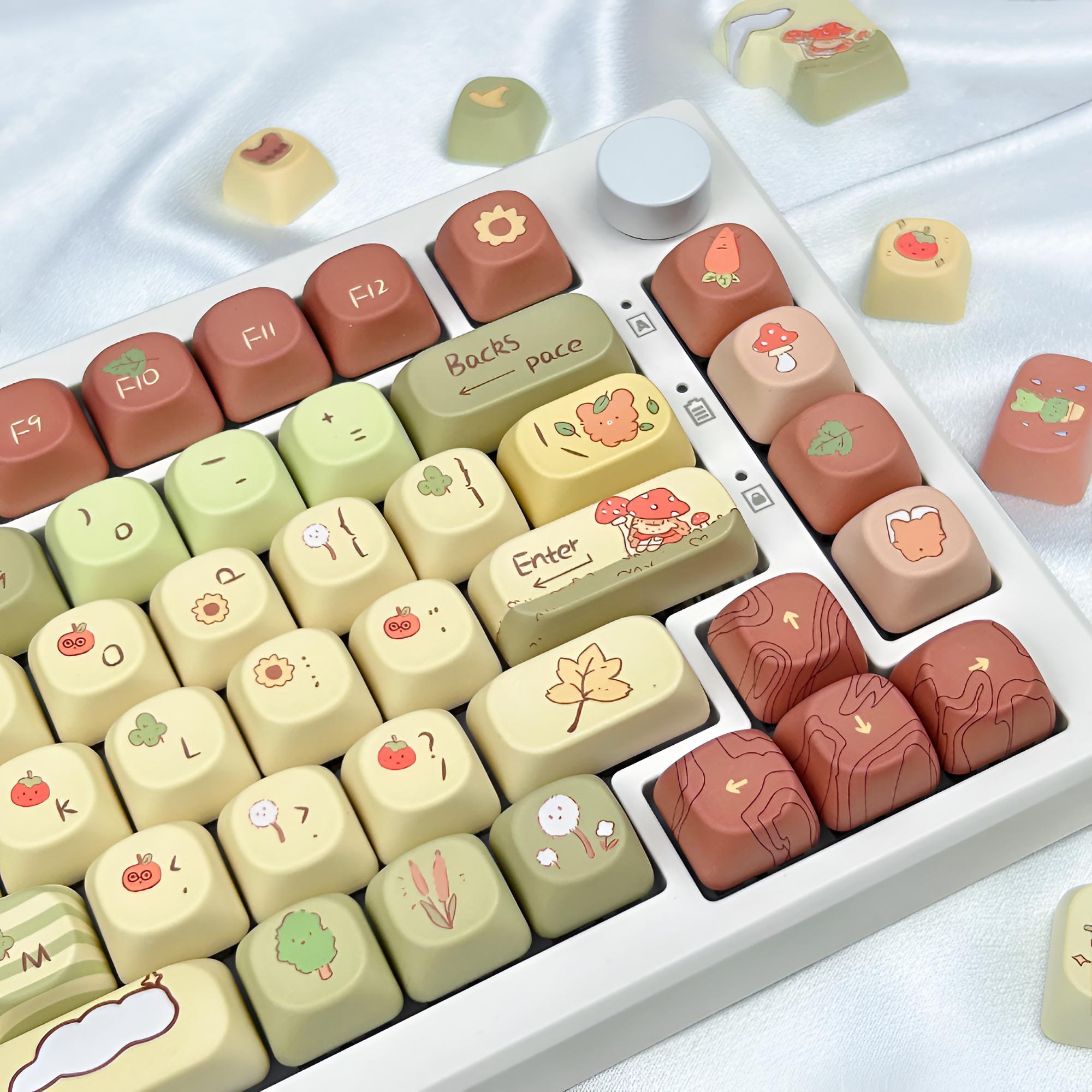 Cute Khaki Keycaps Set – Green Kawaii Custom Artisan PBT Keycaps for ...