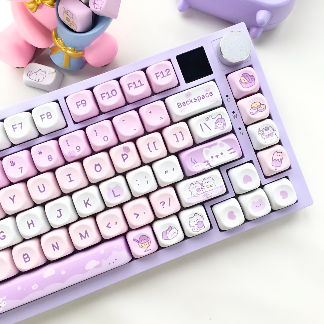Cat Kawaii Keycaps Set for Girls – Custom Cute Artisan PBT Keycap for ...