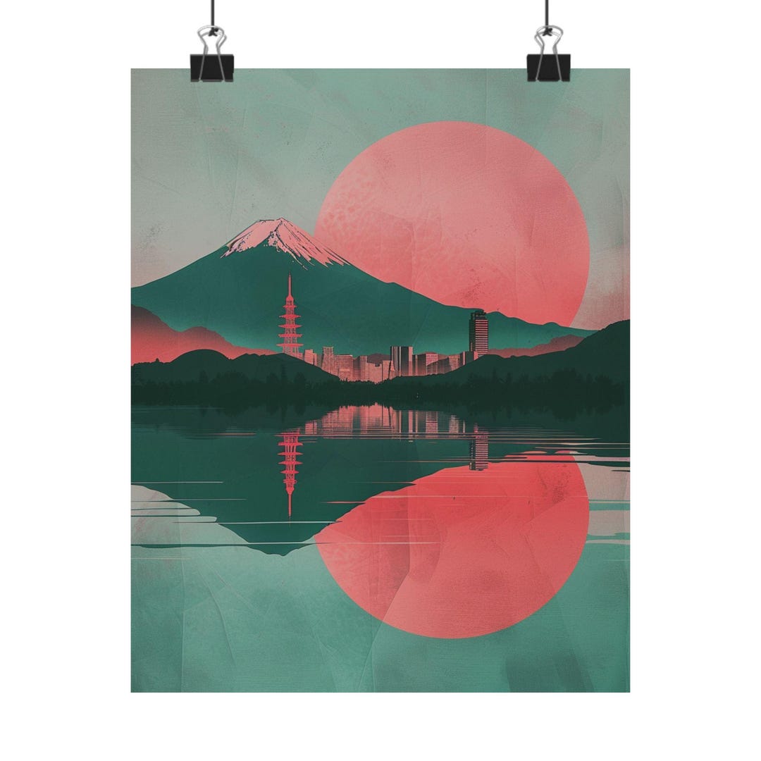 Sunset Mount Fuji Poster Matte Vertical | Japanese Landscape, Lake ...