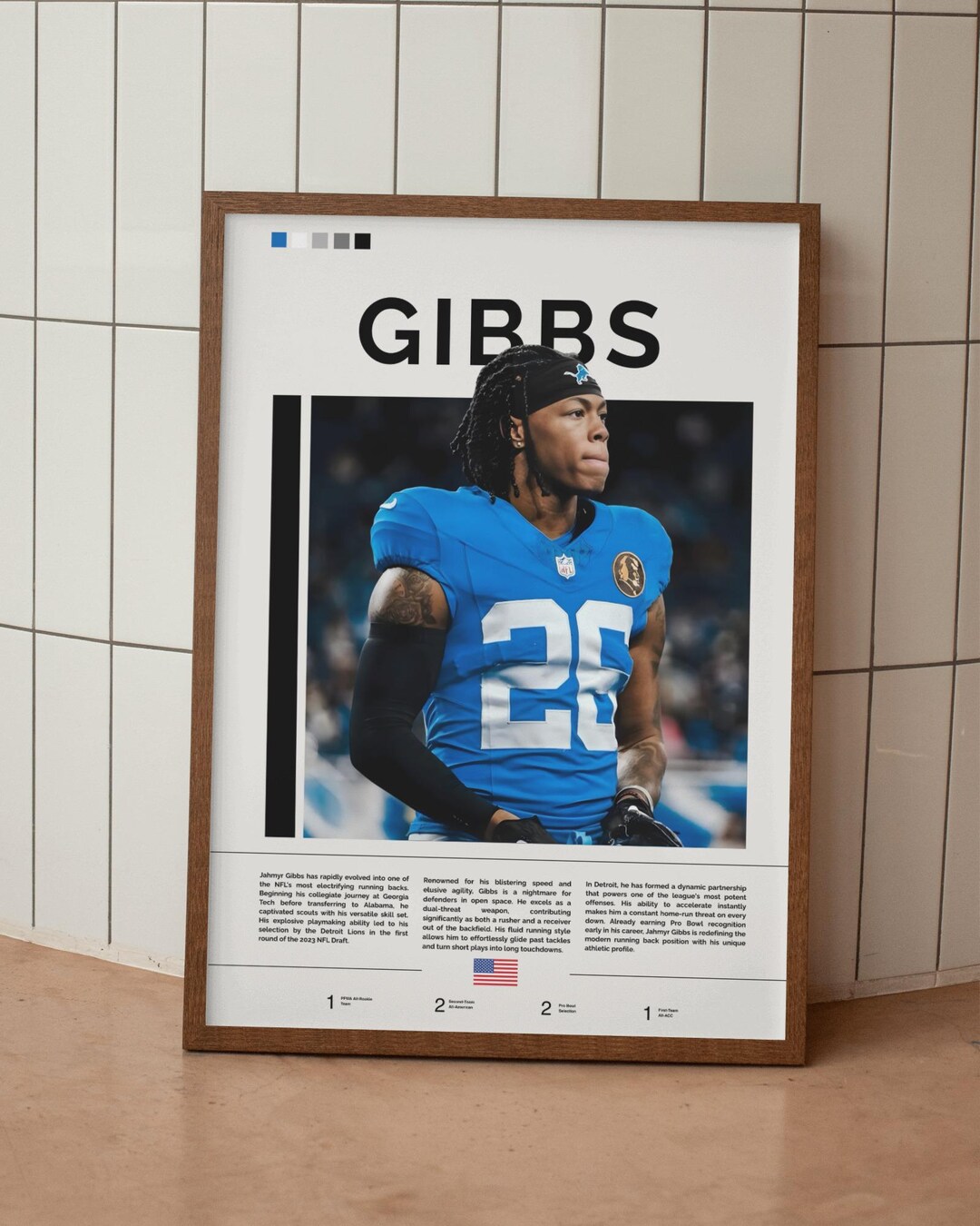 Jahmyr Gibbs Poster, Detroit Lions Wall Art, NFL Print, NFL Poster ...