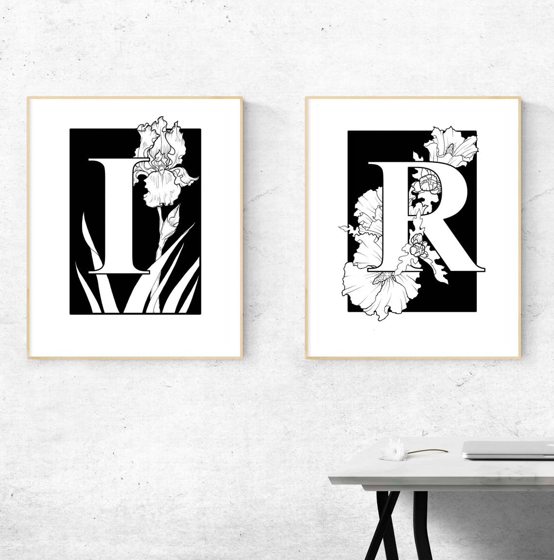 Botanical Monogram Illuminated Letter Print - Etsy