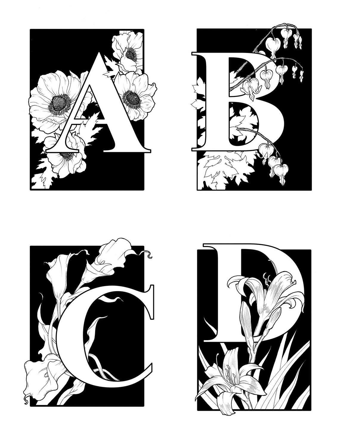 Botanical Monogram Illuminated Letter Print - Etsy