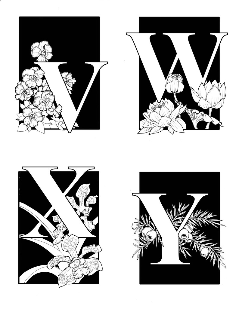 Botanical Monogram Illuminated Letter Original Artwork Print - Etsy