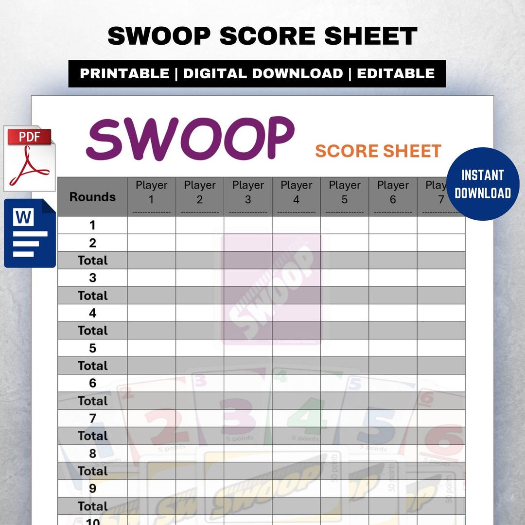 Swoop Score Sheet Template: Printable Card Game Scorecard - Etsy