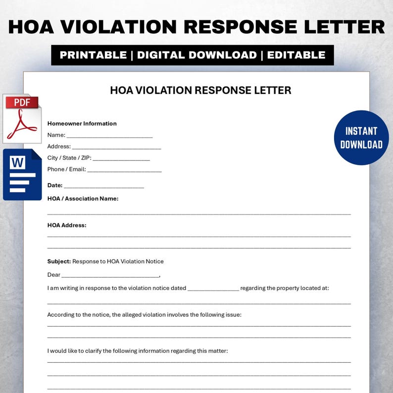 HOA Violation Response Letter Template - Etsy