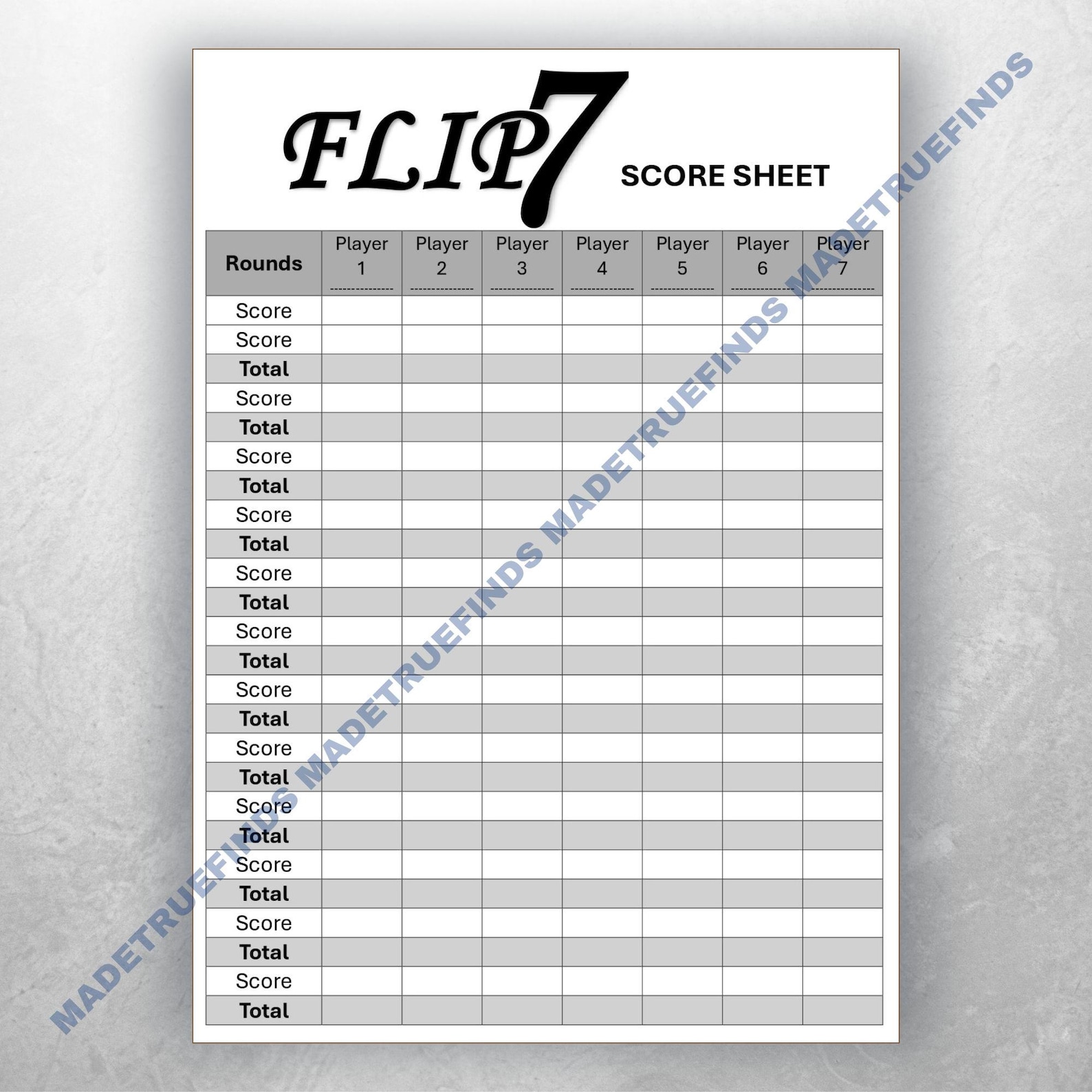Flip 7 Score Sheet Template. Printable Card Game Tracker - Etsy