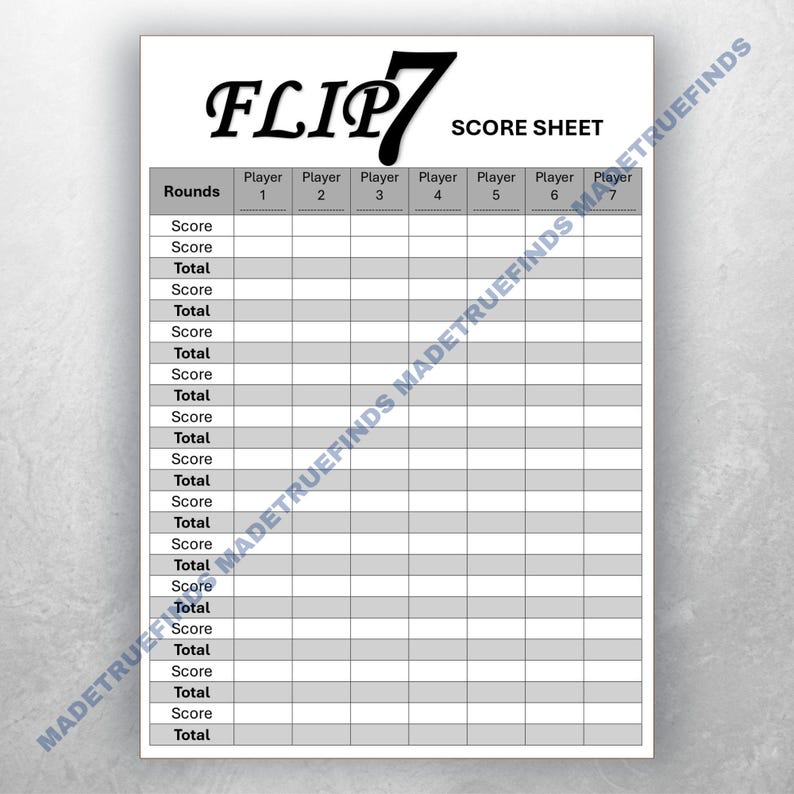 Flip 7 Score Sheet Template. Printable Card Game Tracker - Etsy