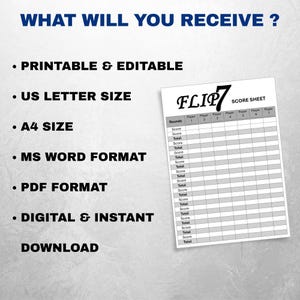Flip 7 Score Sheet Template. Printable Card Game Tracker - Etsy