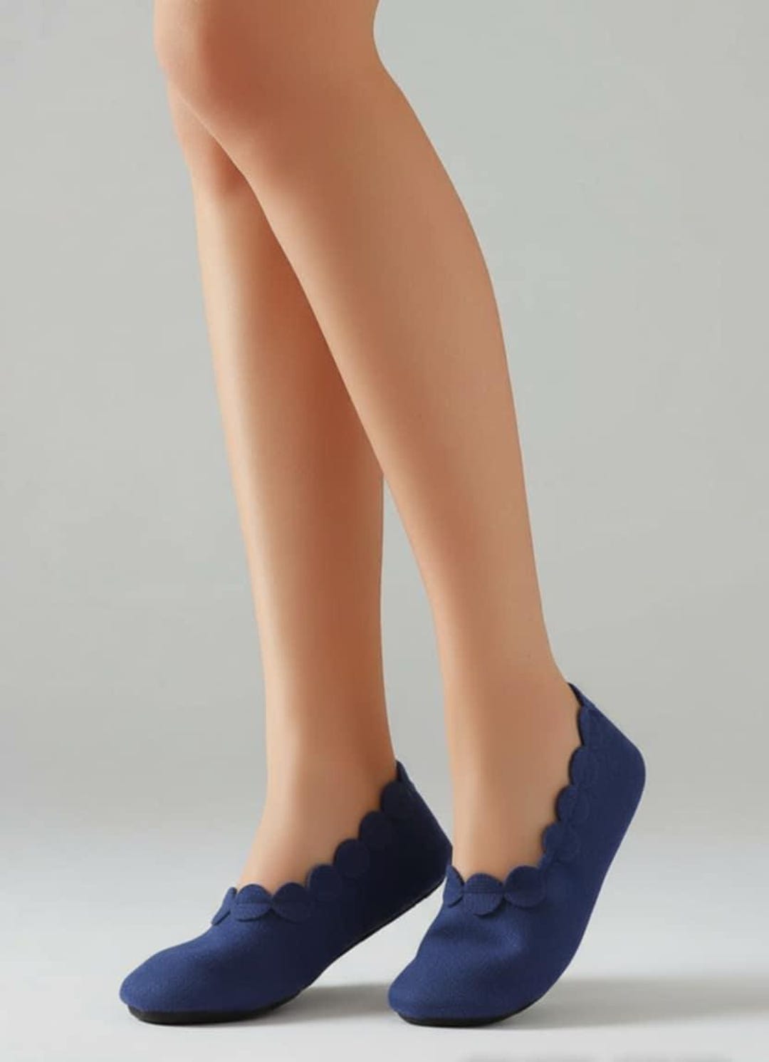 Handmade Wool Slippers: Navy Blue, Scalloped Edge, Women's Size 39 - Etsy