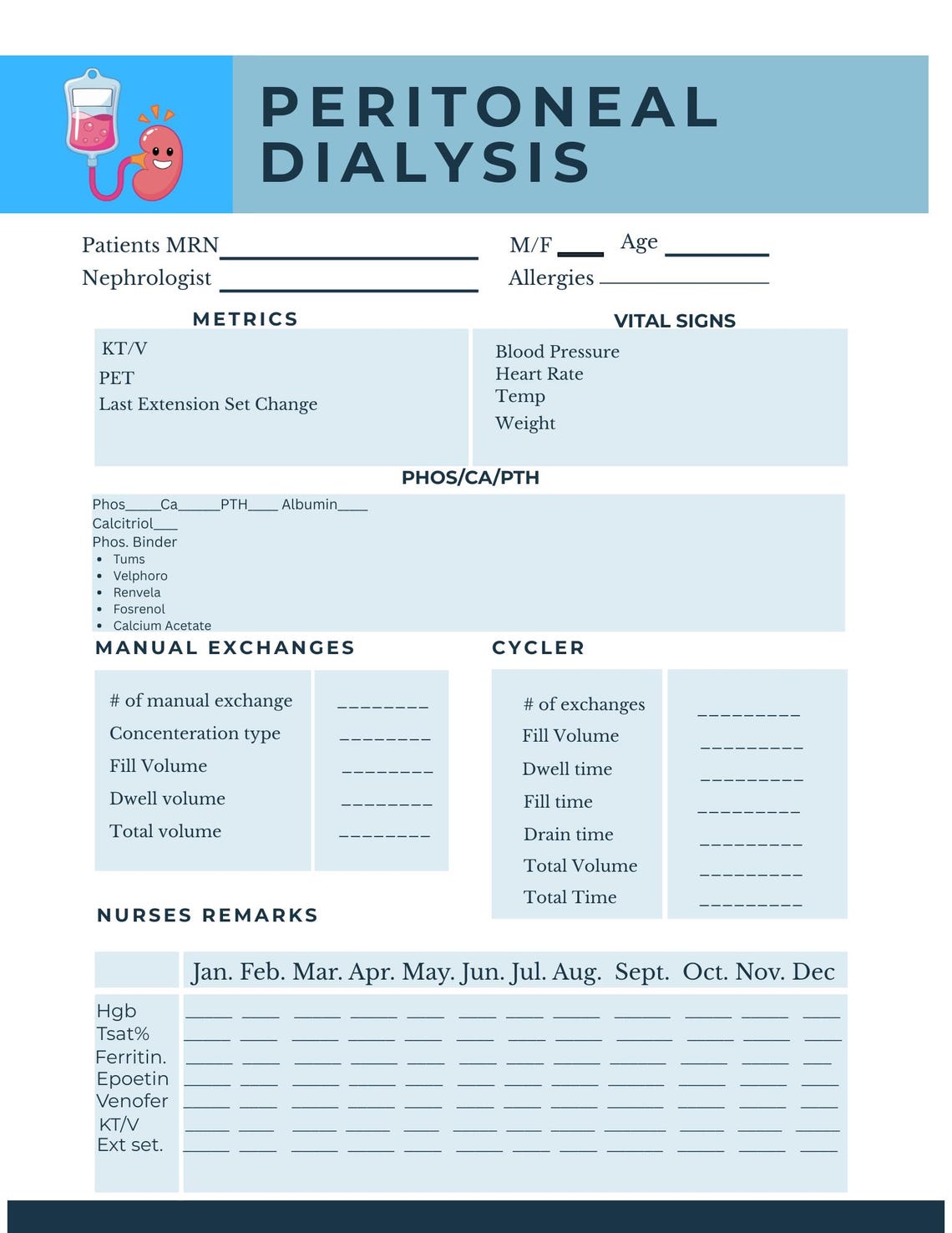 Peritoneal Dialysis Report Sheet - Etsy