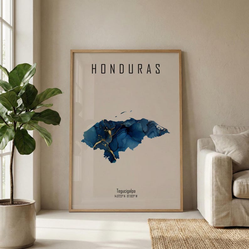 Honduras Map Poster, Tegucigalpa Art With Coordinates, Minimalist ...