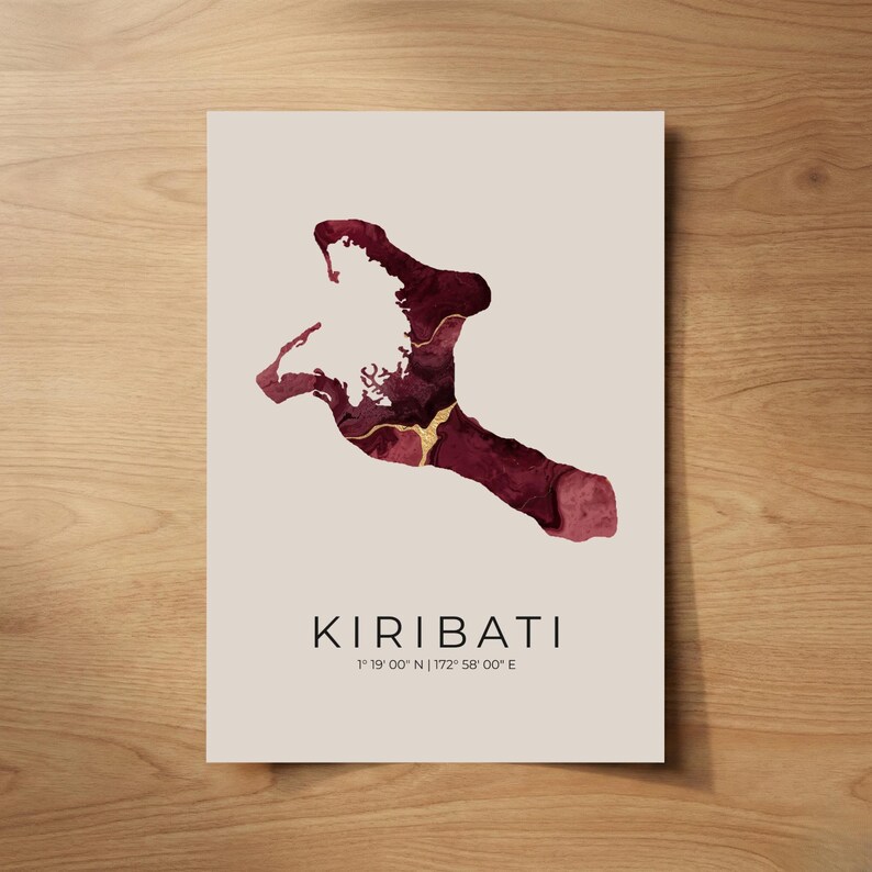 Kiribati Map Poster | South Tarawa Wall Art | Personalized Oceania Art ...