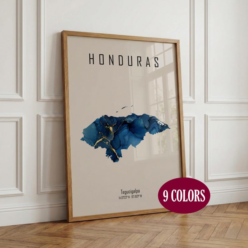 Honduras Map Poster, Tegucigalpa Art With Coordinates, Minimalist ...