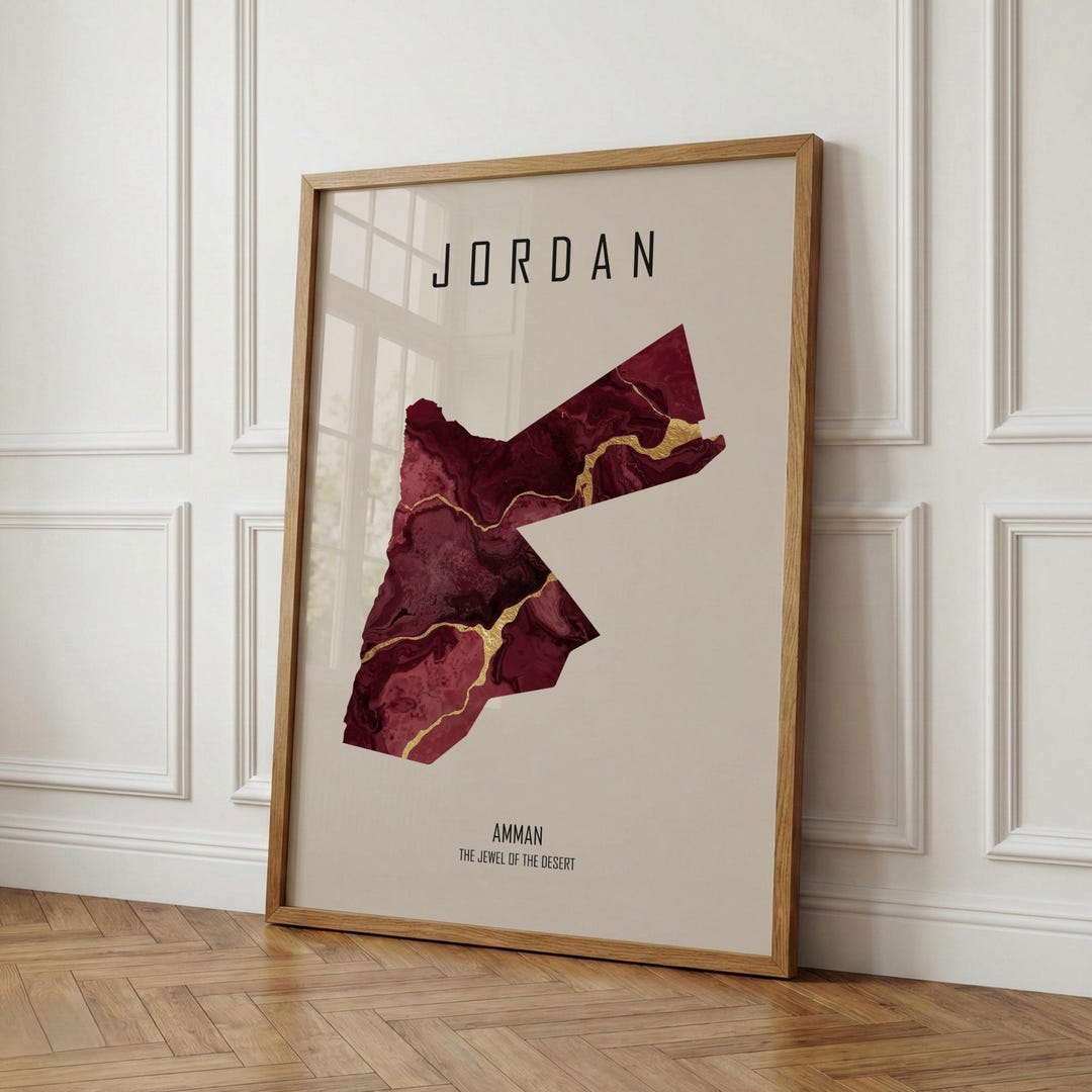 Jordan Map Poster With Amman Lettering, Minimalist Wall Art, Modern ...