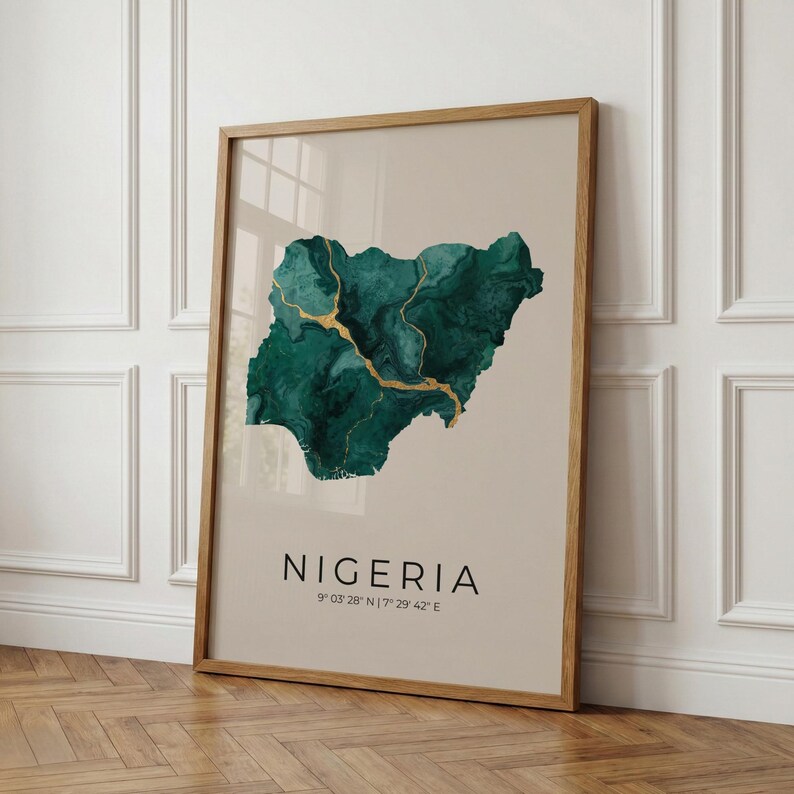 Nigeria Map Poster | Abuja Coordinates Wall Art | Personalized Africa ...