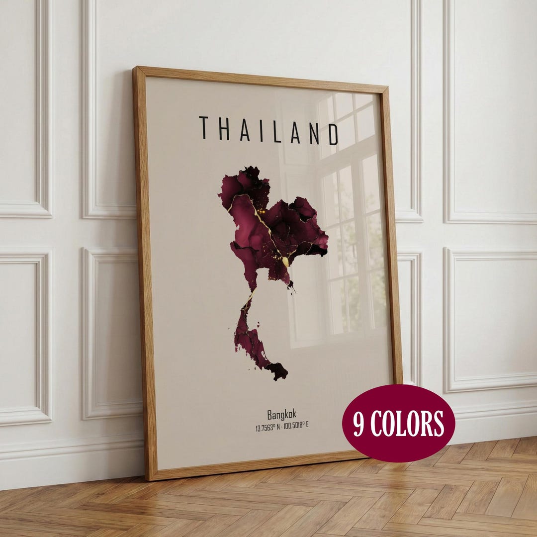Thailand Map Poster, Bangkok Wall Art With Coordinates, Minimalist ...