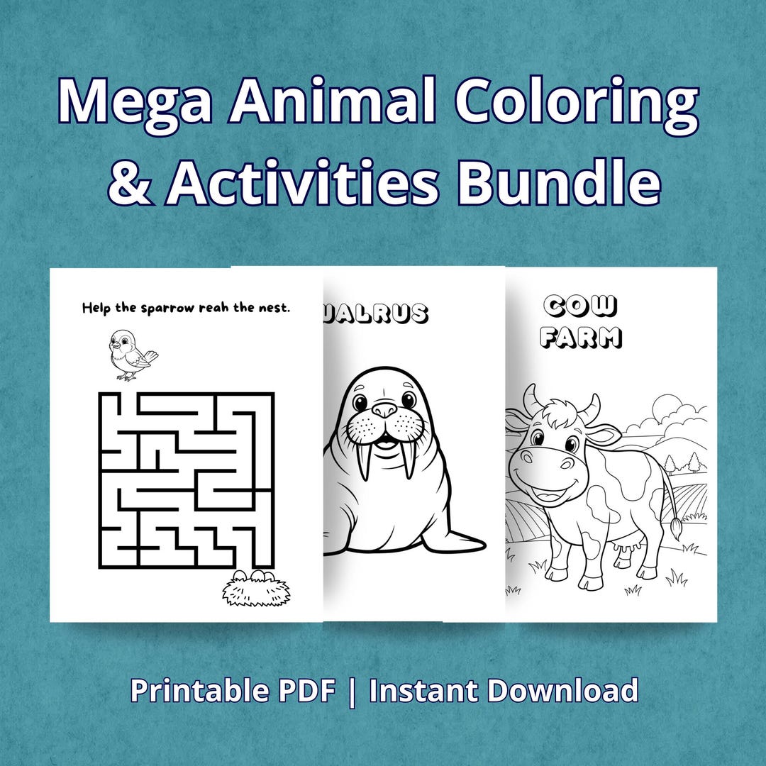 Mega Animal Coloring & Activity Bundle, 250 Pages, Preschool Learning ...