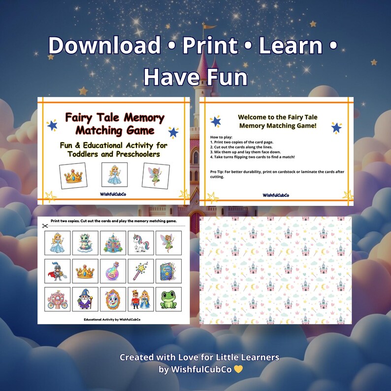 Fairy Tale Memory Game Printable for Kids | Preschool Matching Game ...