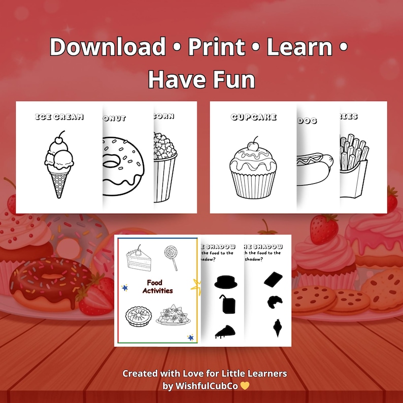 Food Coloring Pages for Kids, Printable Coloring Worksheets, Preschool ...