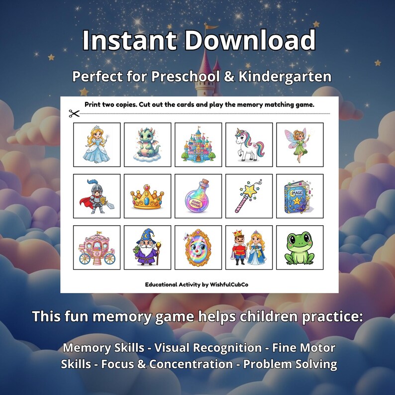 Fairy Tale Memory Game Printable for Kids | Preschool Matching Game ...