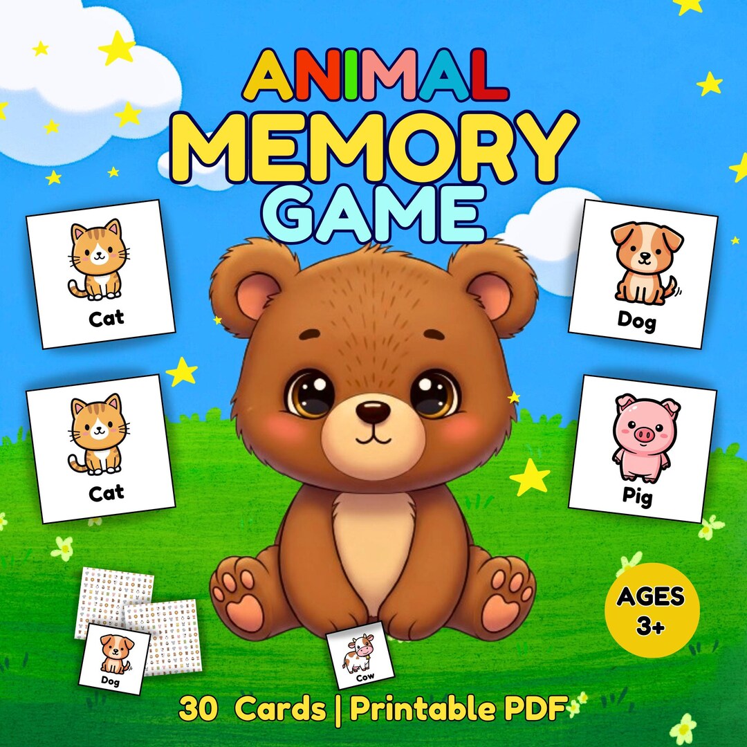 Animal Memory Game for Kids, Printable Matching Game for Toddlers ...