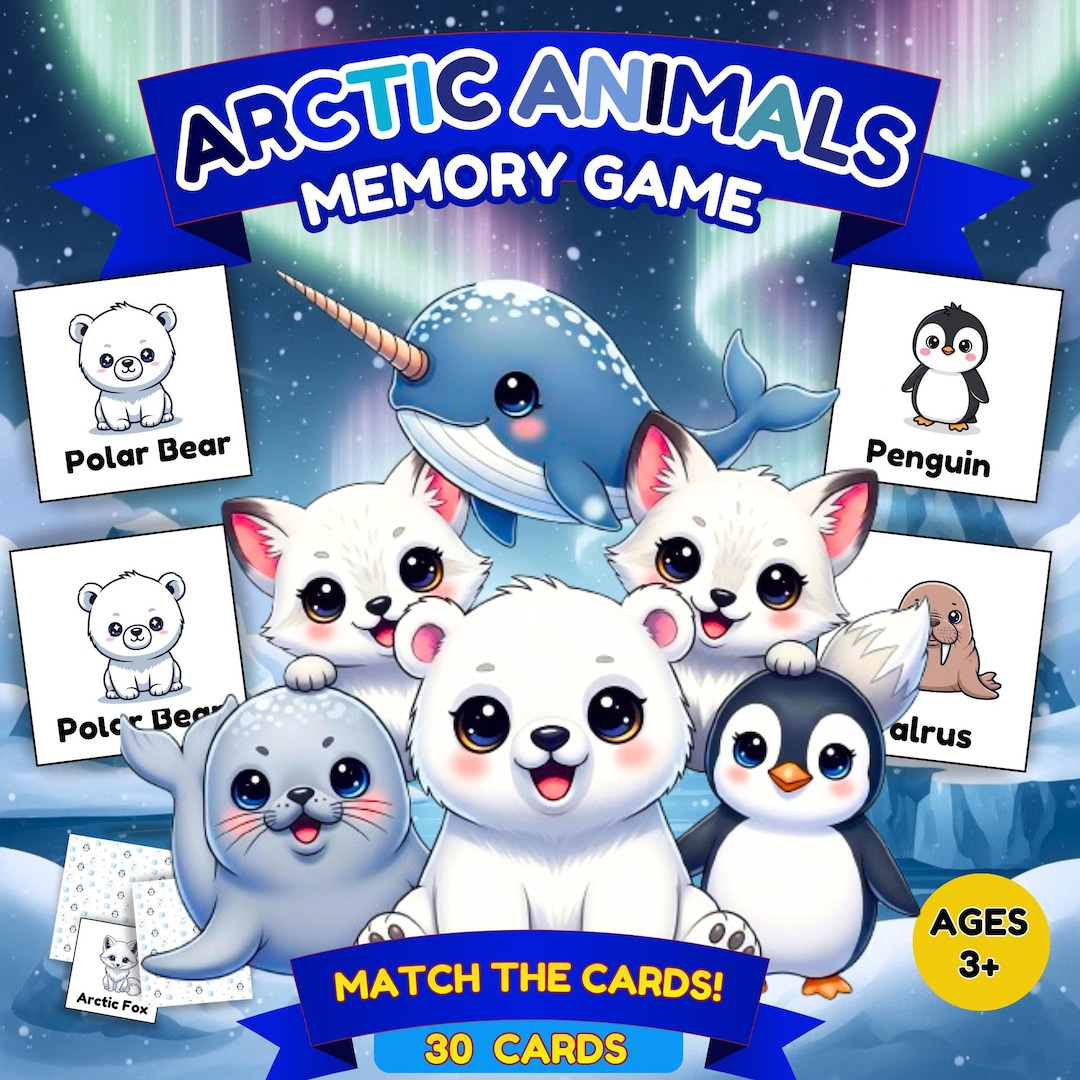 Arctic Animals Memory Game Printable, Winter Matching Game for Kids ...