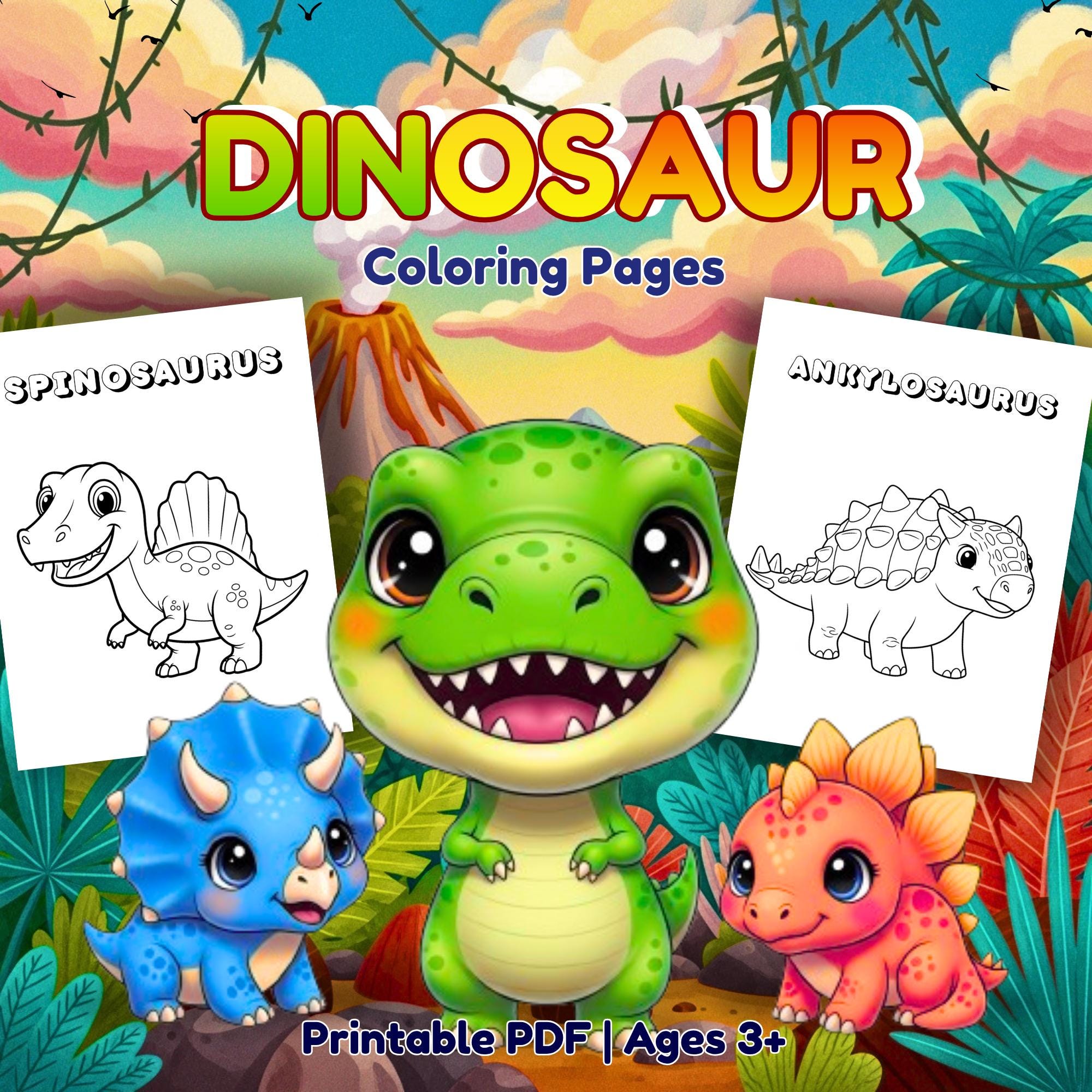 Dinosaur Coloring Pages for Kids, Cute Dino Coloring Book, Toddler ...