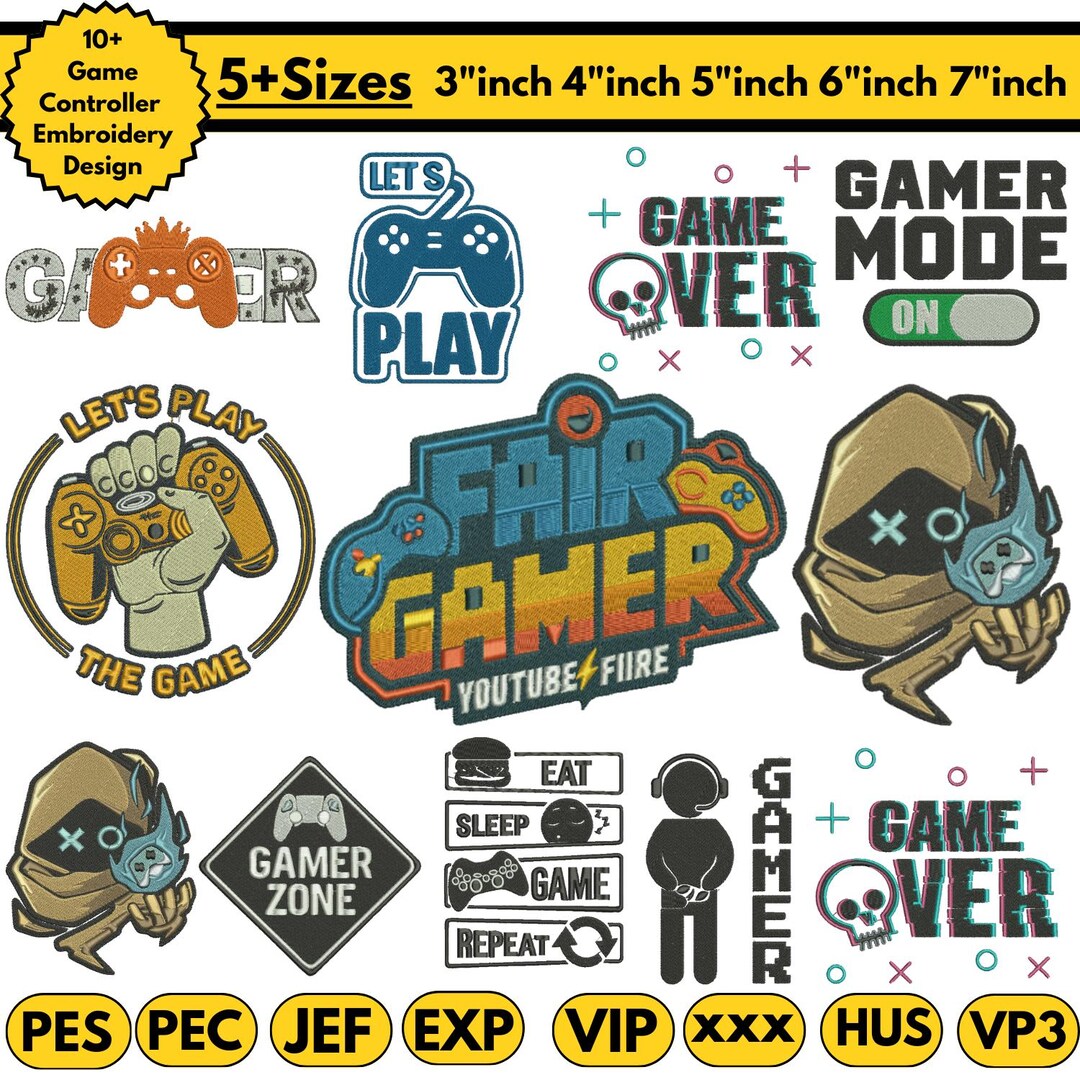 Game Controller Machine Embroidery Design Funny Gamer Embroidery Bundle ...