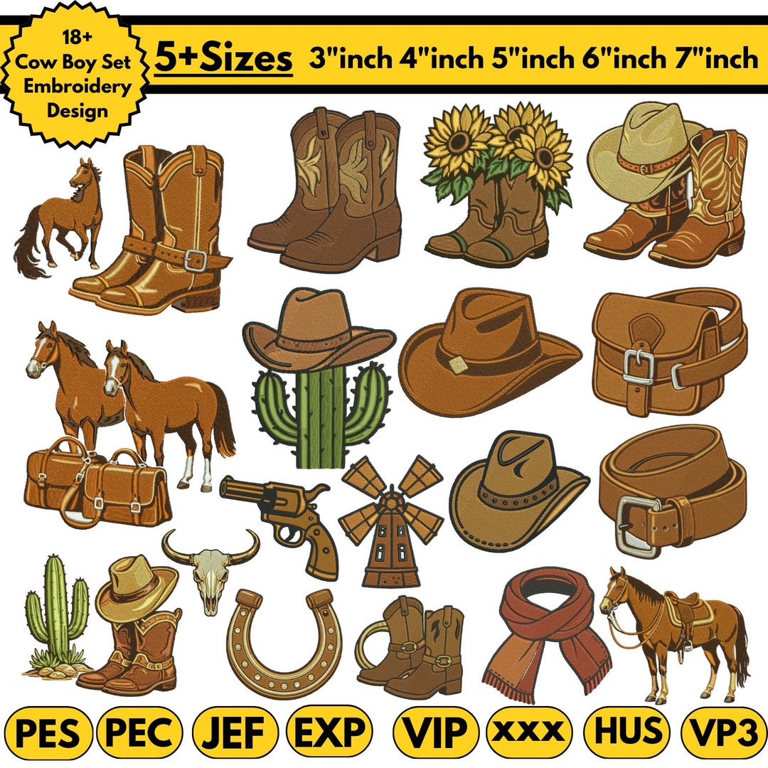 Cowboy Machine Embroidery Design Cowboy Boot Set Embroidery Cowgirl ...
