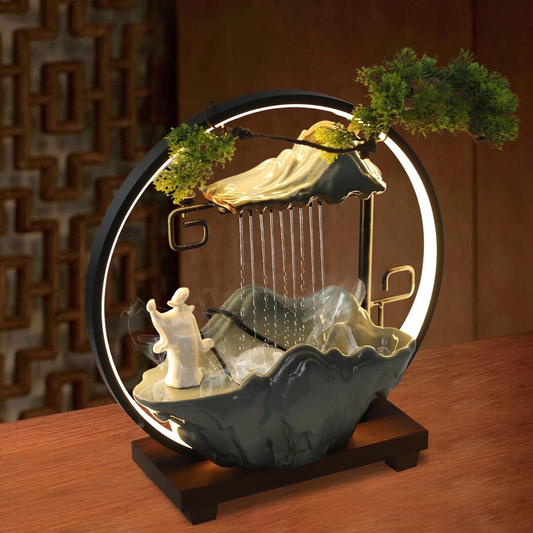 LED Tabletop Waterfall Fountain With Mist, Home Office Humidifier - Etsy