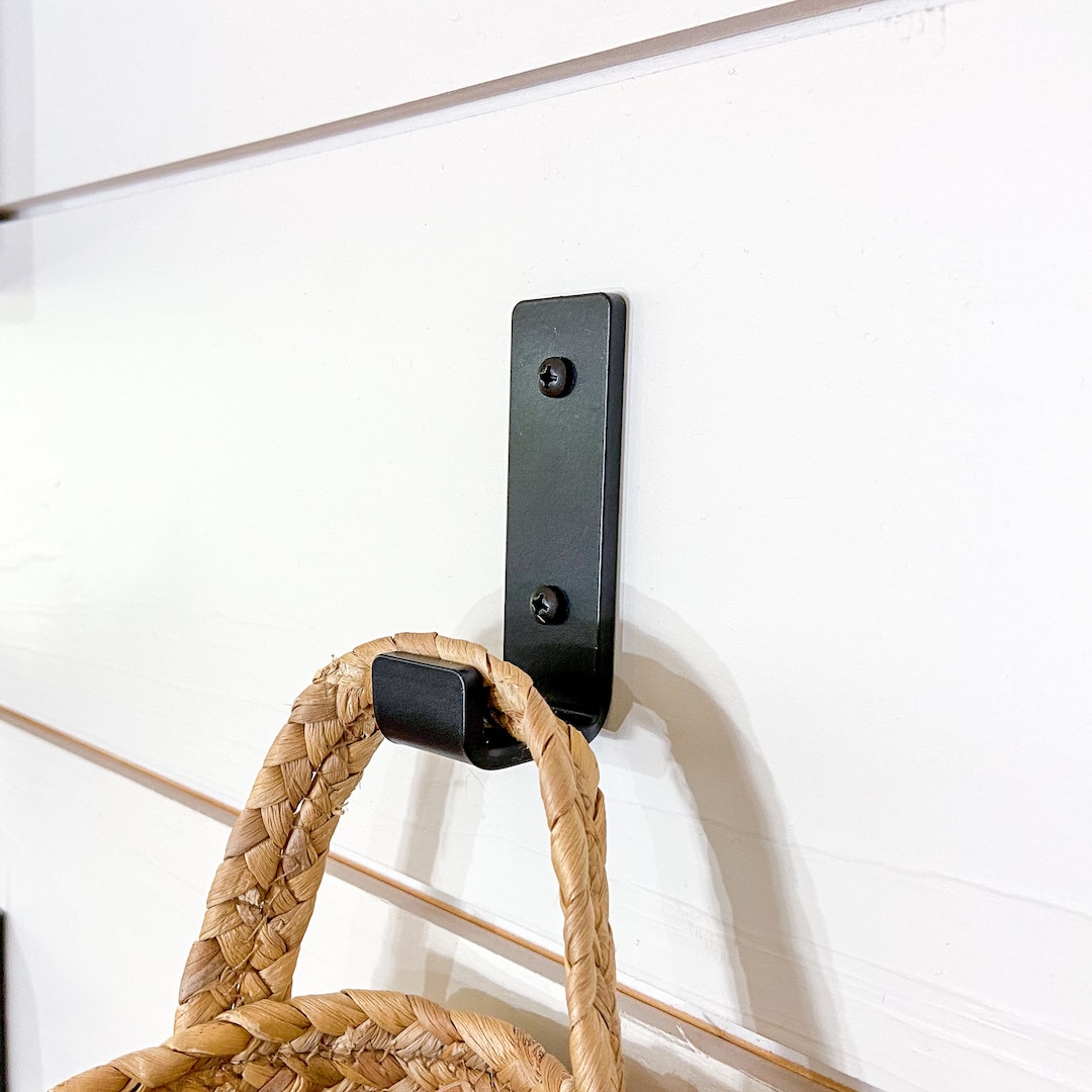 Modern J Hook - 3 Pack Black Metal Coat Hooks, Mid Century Modern Wall ...