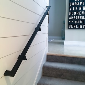 Modern Wall Mount Handrail Kit - Powder Coated Black Rectangular Metal ...
