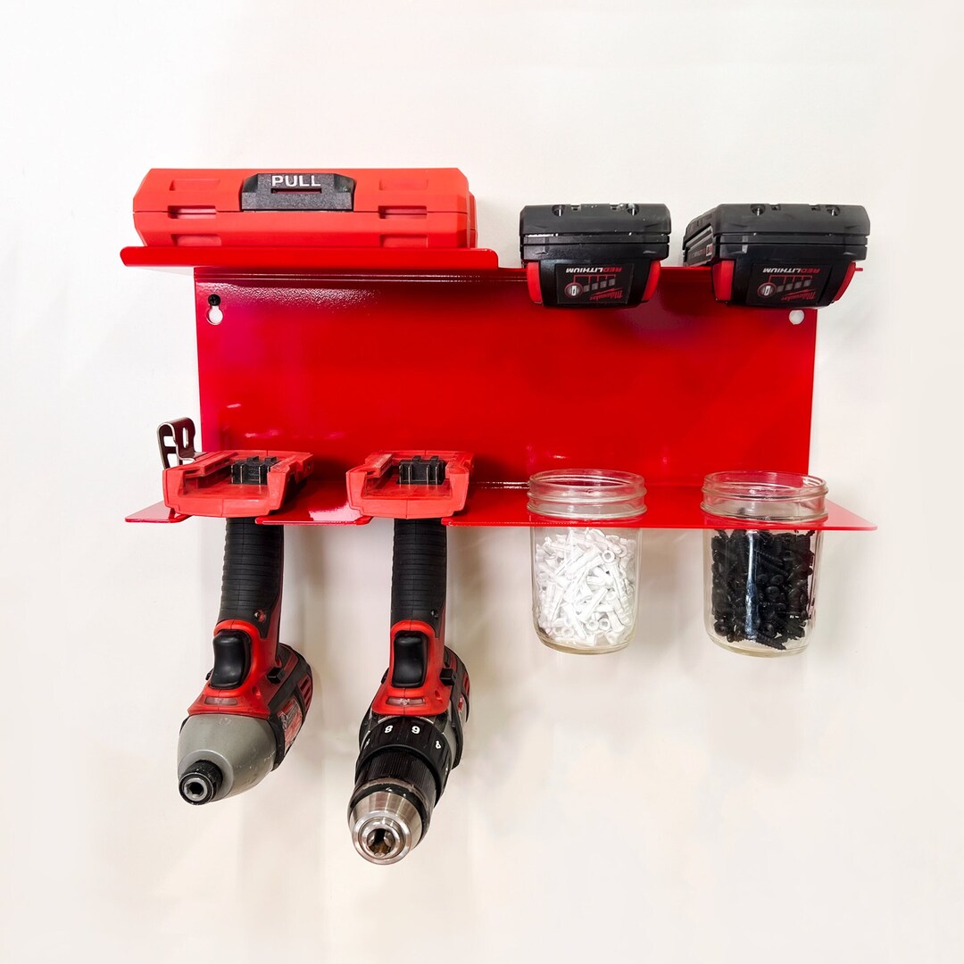 Milwaukee M18 Drill and Battery Shelf W Mason Jars Cordless Drill ...