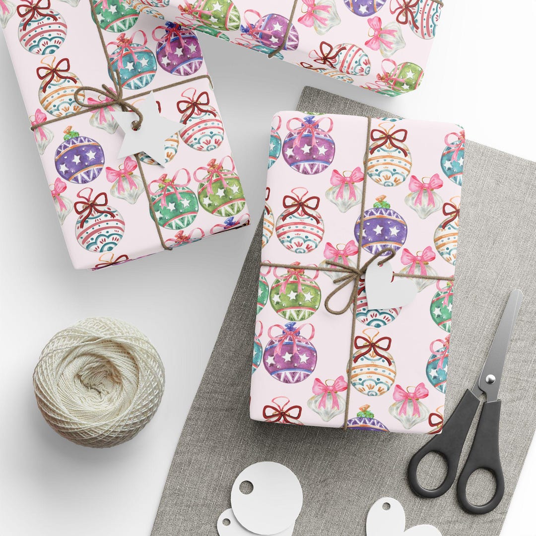 Pink Christmas Ornament Wrapping Papers - Etsy