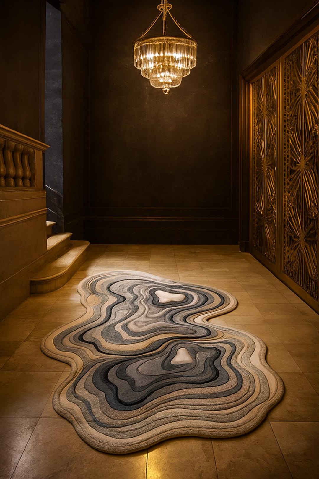 Organic-shaped Topographic Rug – Layered Elevation Design in Earthy ...