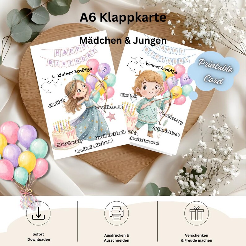 Zodiac Sign Birthday Cards for Kids A6 | Digital Fold-out Cards for ...