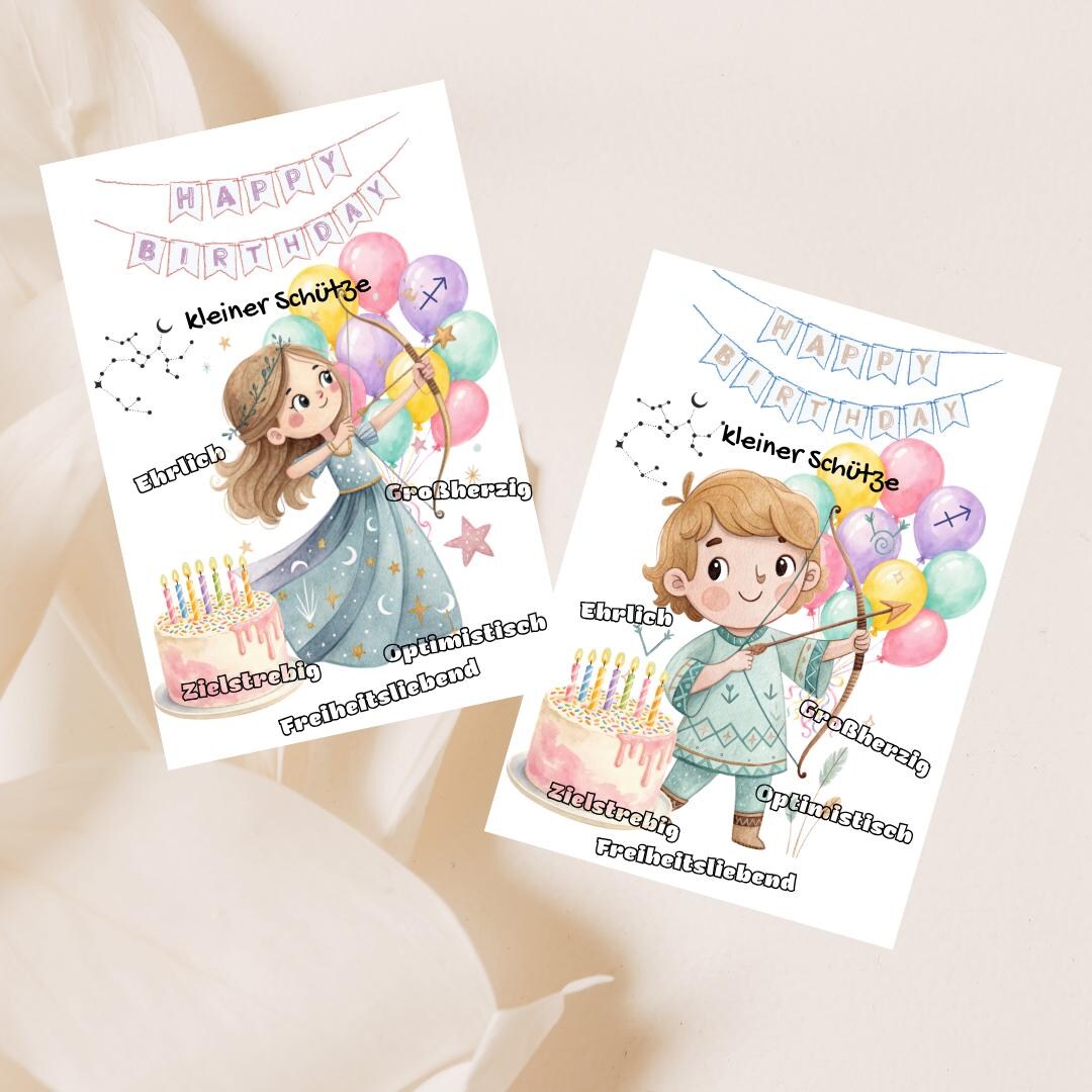 Zodiac Sign Birthday Cards for Kids A6 | Digital Fold-out Cards for ...
