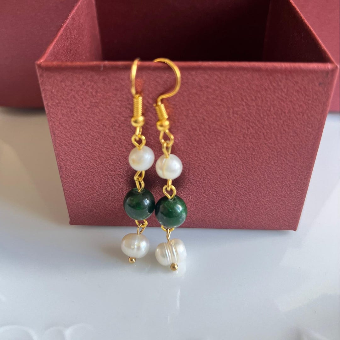 Handmade Pearl Earrings, Agate Stone and Pearl, Elegant Jewelry Made of ...
