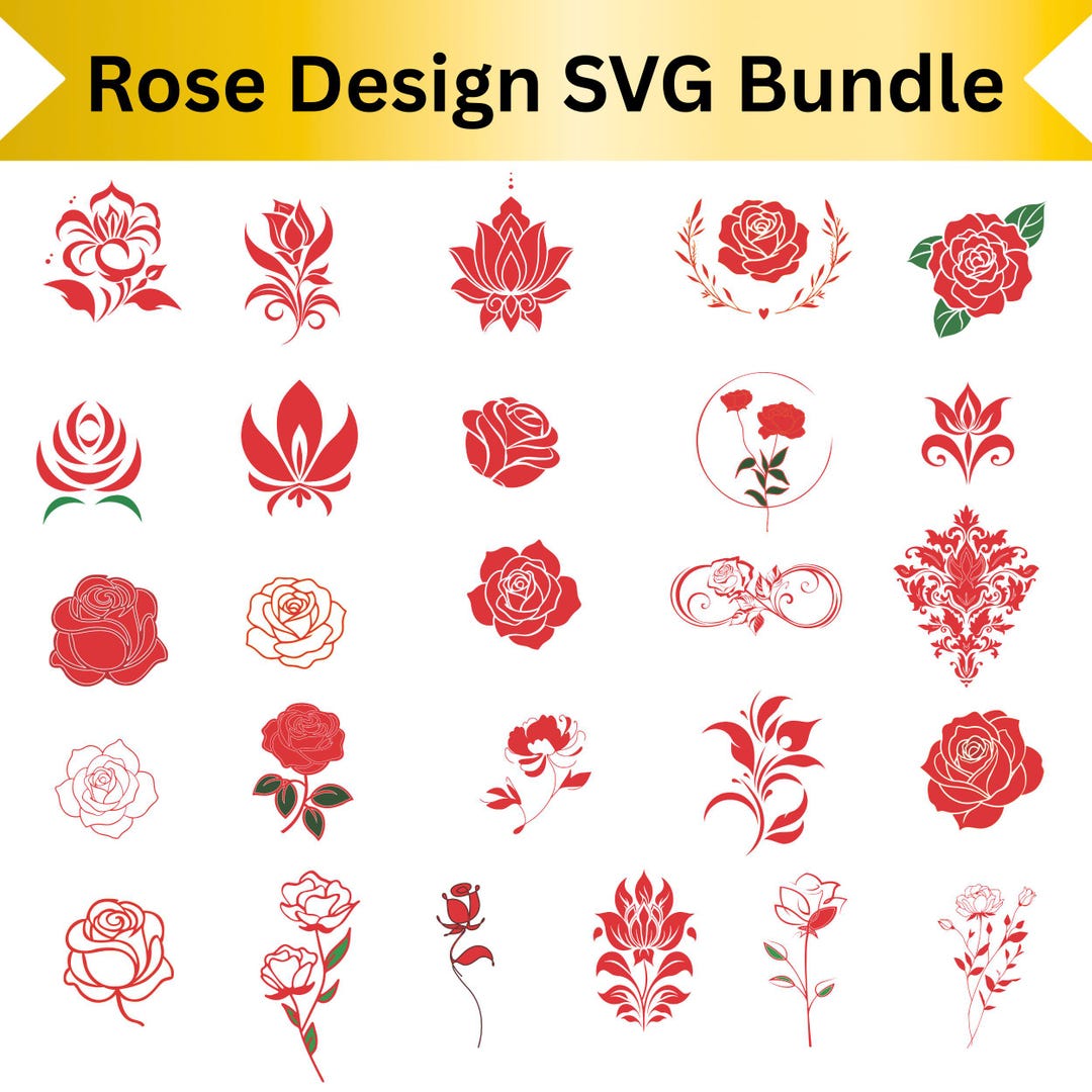Rose SVG Bundle, Floral Cut Files, Wedding Flower Designs (commercial ...