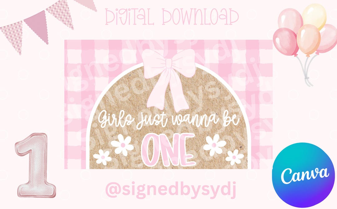 Girls Just Wanna Be ONE Birthday Banner Template| Digital Download - Etsy