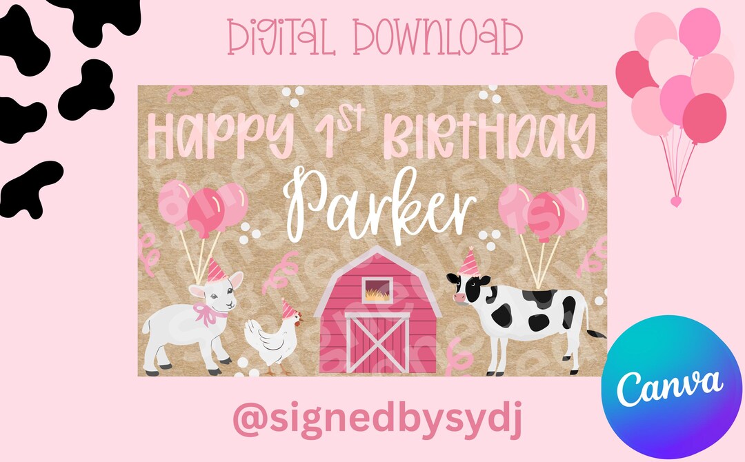 Farm Animals Birthday Banner Template| Digital Download - Etsy